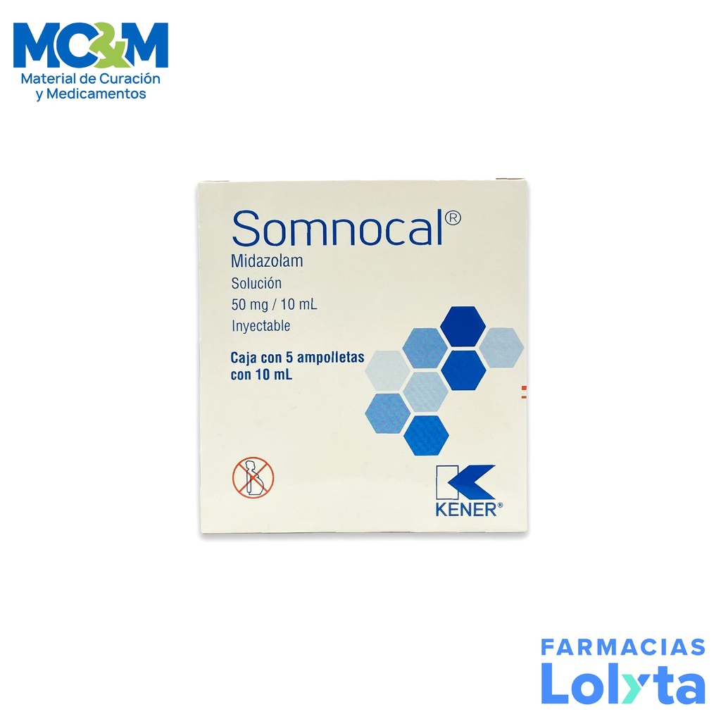 MIDAZOLAM SOL INY 50 MG/10 ML C/5 AMP SOMNOCAL LAB KENER GRUPO II ...